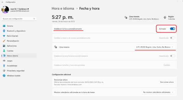 Ajustar la hora del computador en Windows - Vecindapp